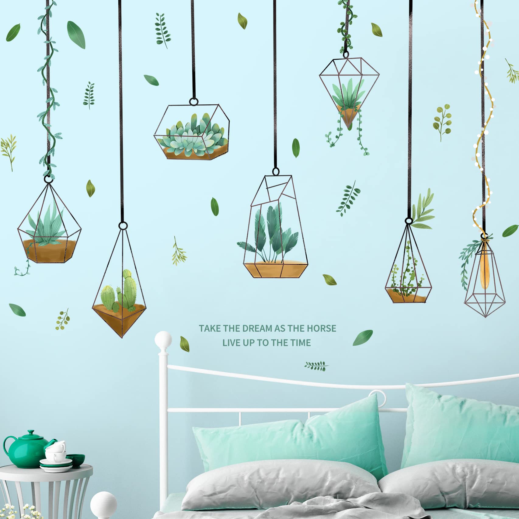 DRWSSR Hanging Creative Removable DIY Green Plant Potted Wall Decal Waterproof Vinyl Wall Decal Decor for Home Girls Bedroom Kids Room Bedroom Living Room Wall Corner (Plant)