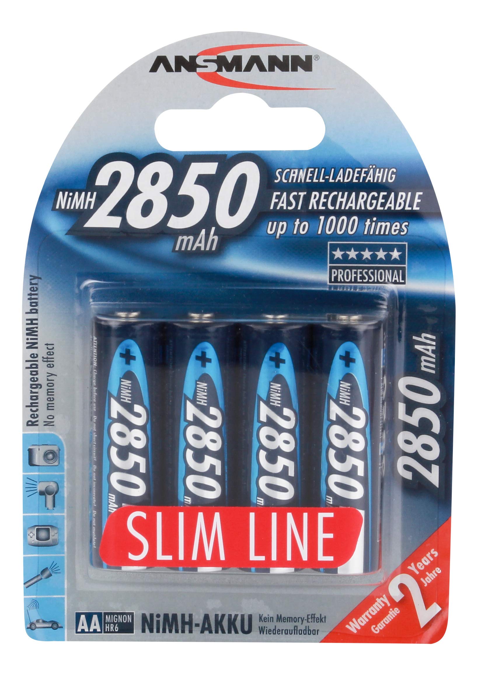 ANSMANN Battery Charger for 1-4 AA/AAA Batteries - with Perfect 7 Charging Technology & Repair Mode - Comfort Smart + 4 pcs Ansmann AA 2850 mah Slimline Rechargeable Batteries