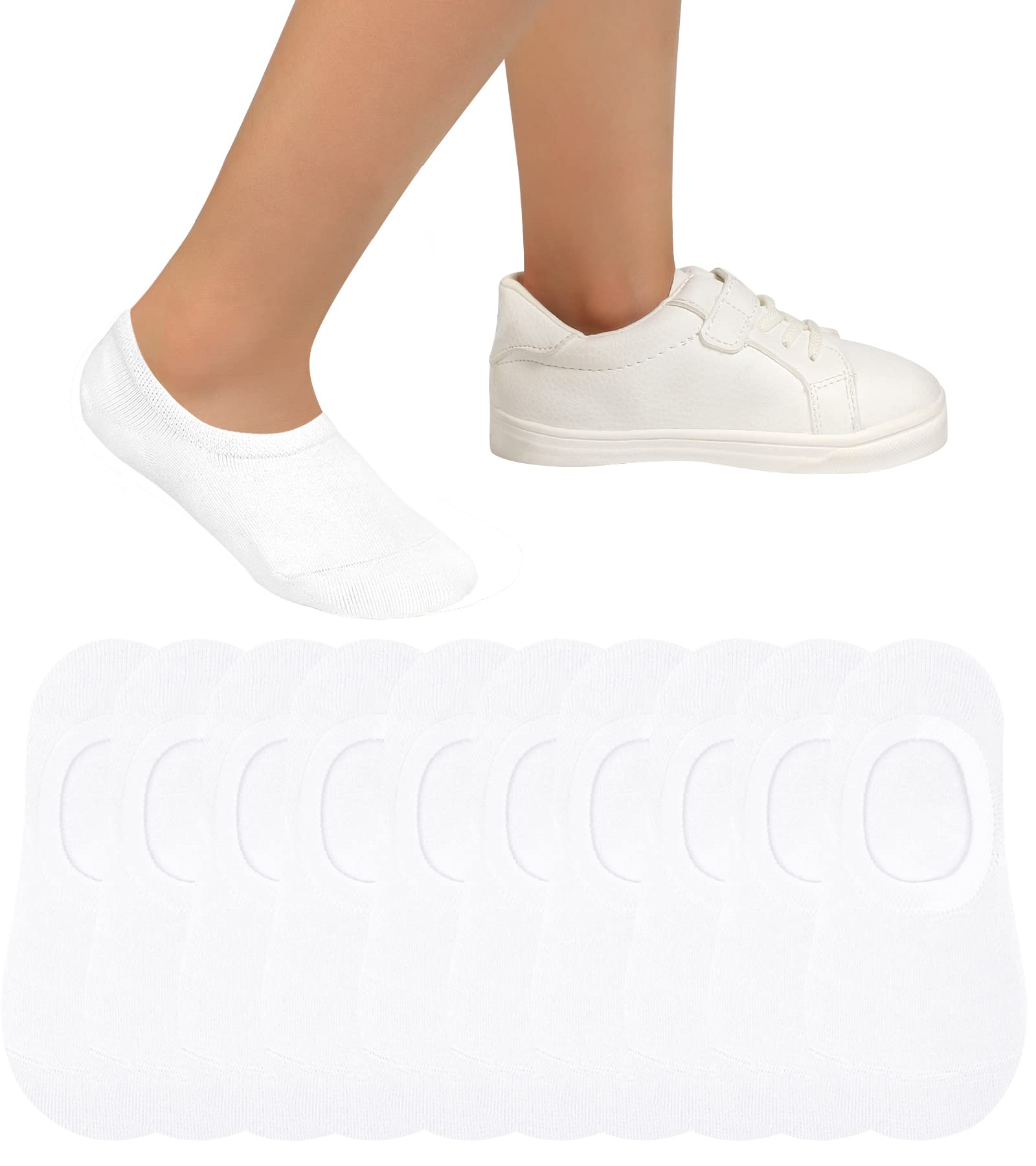 Witwot 10 Pairs No Show Socks for Kids Girls Boys Ankle Socks 5-6 Years White