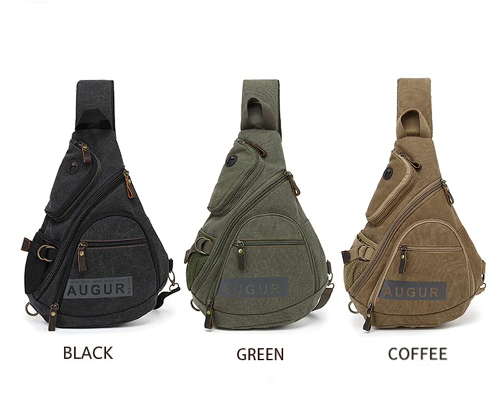 Canvas Sling Bag Crossbody Backpack Over Shoulder Daypack Casual Cross Chest Side Pack Outdoor Cycling Hiking Travel (Green)