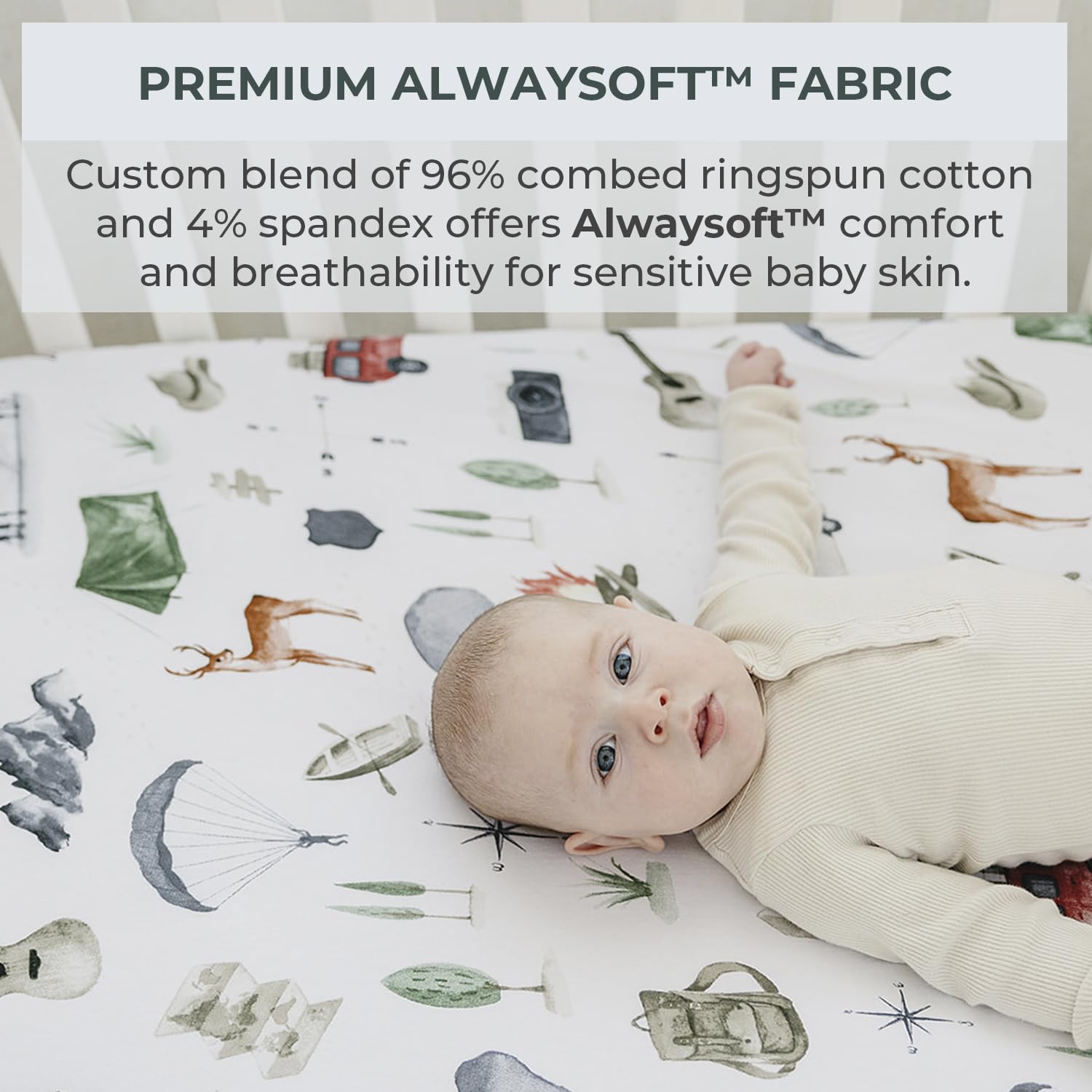 Pobibaby - 2 Pack Premium Pack N Play Sheets Fitted for Standard Pack and Plays and Mini Cribs - Ultra-Soft Cotton Blend, Stylish Woodland Pattern, Safe and Snug for Baby (Explore)