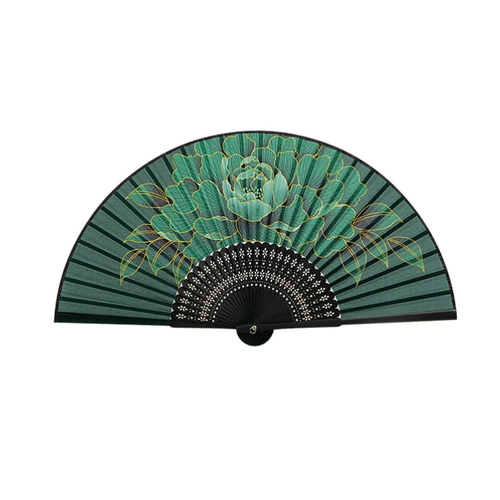 Decoration Folding Fan Floral Folding Hand Fan for Women Craft Hand Fan for Festivals Chinese Vintage Bamboo Silk Fan Wedding Dancing Gift Fan Elegant Hand Fan Vintage style ( Color : Dark Green )