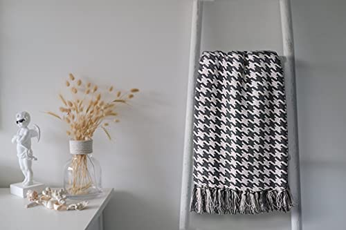 Pattern Throw Blanket 50x60 - 100% Cotton Throw Blanket with Fringe for Couch Bed Chair - Unique Designed Bed Throw Blanket - Warm Cozy Knitted Stripes Throw Blanket - Decorative Farmhouse Blanket
