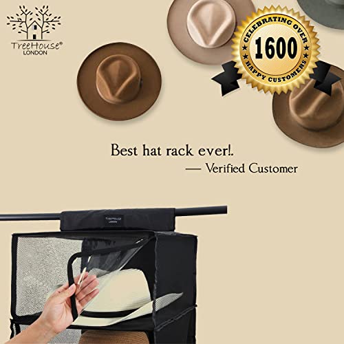 TreeHouse London Cowboy Hat Rack Storage with Dust Cover - XL 6 Shelf Hanging Hat Organizer for Men and Womens Closets - Wardrobe Hanging Cowboy Cap Hat Holder for Wide Brimmed Hats
