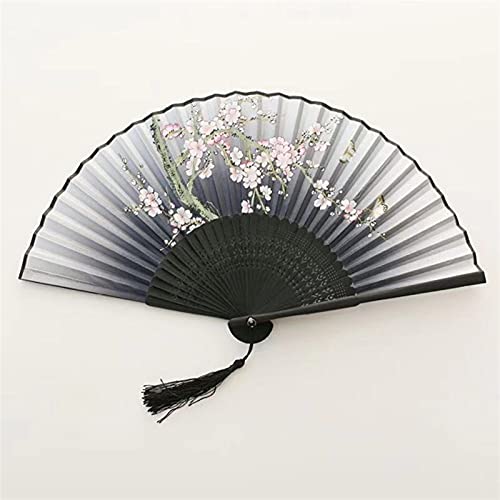 ONILA Folding Hand Fan Chinese Style Fan Pattern Folding Dance Wedding Party Lace Silk Folding Hand Held Flower Fan Girl Women Photo Prop Tool Art Craf Handheld Fans (Color : I)