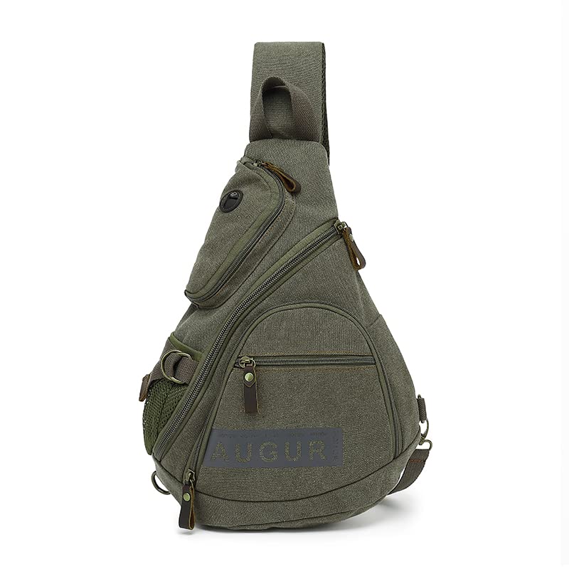 Canvas Sling Bag Crossbody Backpack Over Shoulder Daypack Casual Cross Chest Side Pack Outdoor Cycling Hiking Travel (Green)