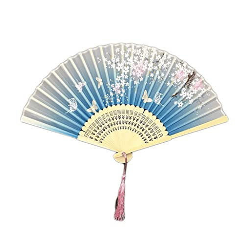 PHONME Decorative Folding Fans Folding Hand Fans for Women Floral Folding Hand Fans with Fabric Sleeve Chinese Japanese Vintage Bamboo Silk Fans for Dance Gift Hand Fan Vintage Style (Color : Blue a)