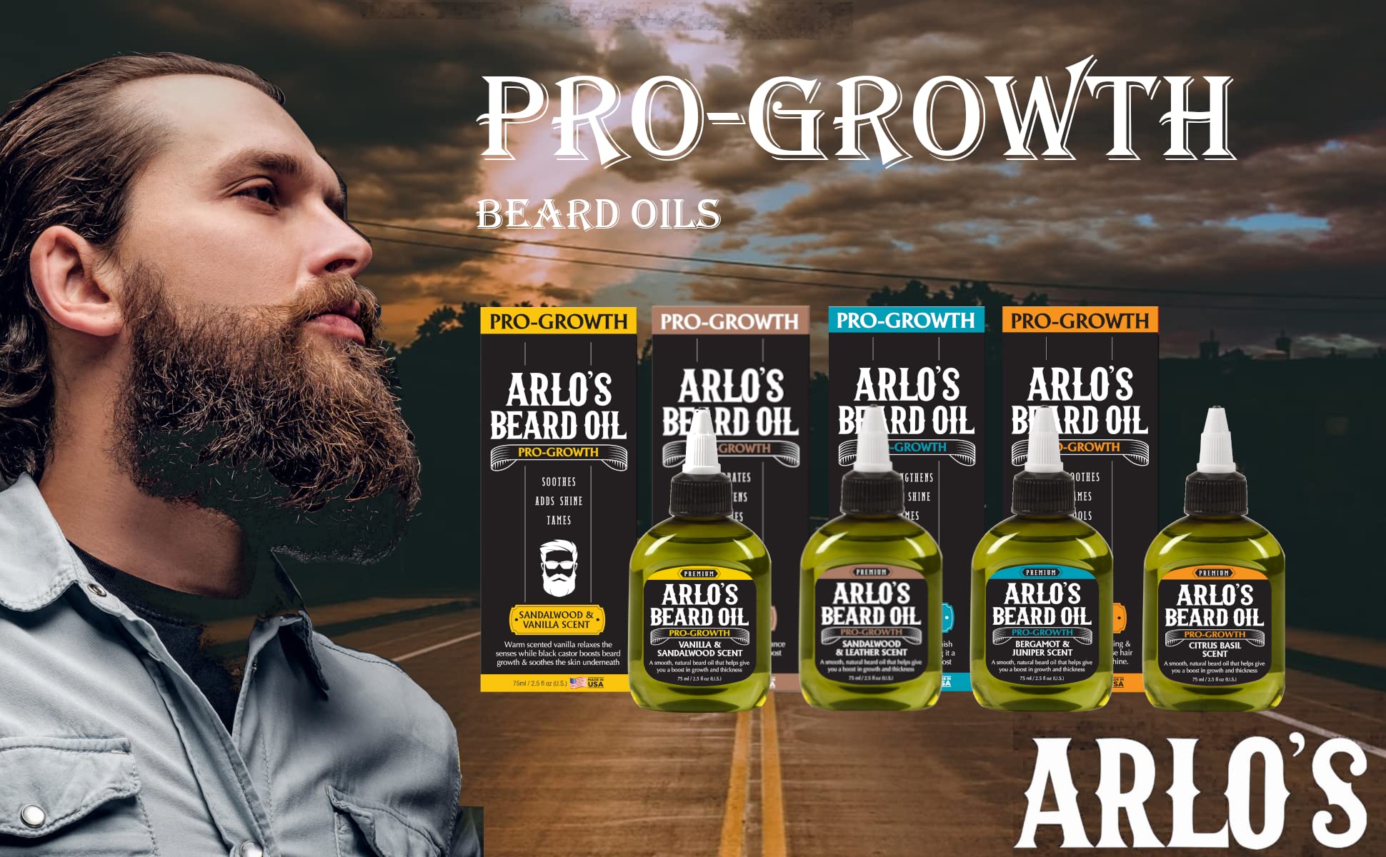 Arlo's Pro Growth Beard Oil - Citrus Basil 2.5 oz. - Promotes Beard Hair Growth