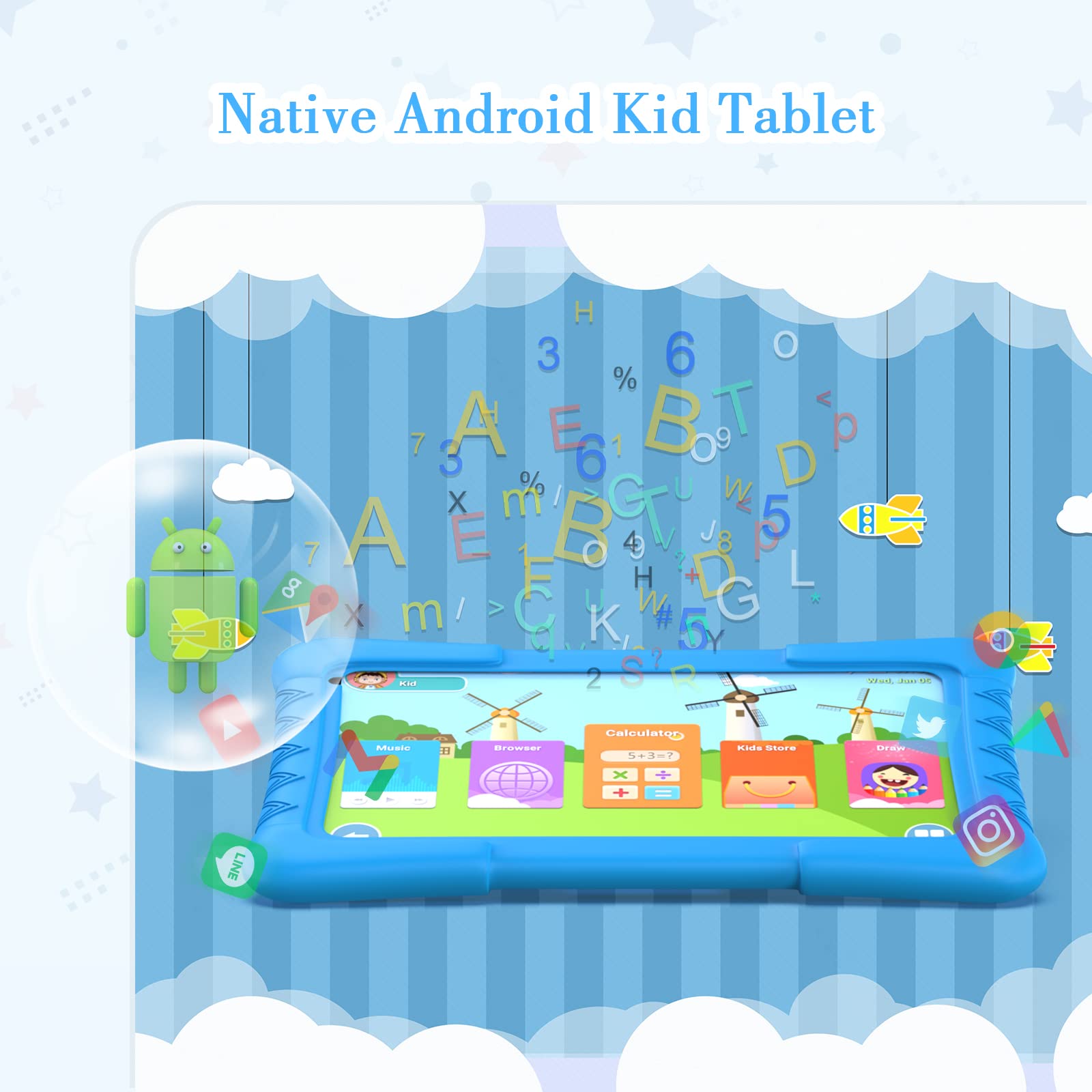 MAGCH Kids Tablet 7 inch, 2GB RAM, 32GB ROM, Android 11, Kids App Pre Installed, 1.8GHz Quad Core Processor, IPS HD Display, 7” Android Tablet, WiFi, Kid-Proof Case (Blue)