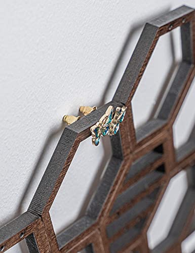 Heesch Hanging Earring Holder Honeycomb Earring Organizer Wall Mount Earring Display Wood Hanging Jewelry Organizer for Stud Earrings, Necklaces (Walnut)