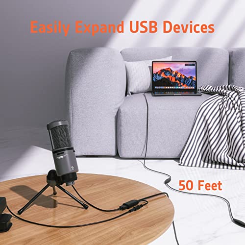 Alxum 50 Feet Active USB Extension Cable 3.0 Male to Female with 2 Extension chipsets Signal Booster, Long USB Extender Cord 15 Meters for Camera,Printer,Webcam,Telescope,Mouse,with 5V2A Power Adapter