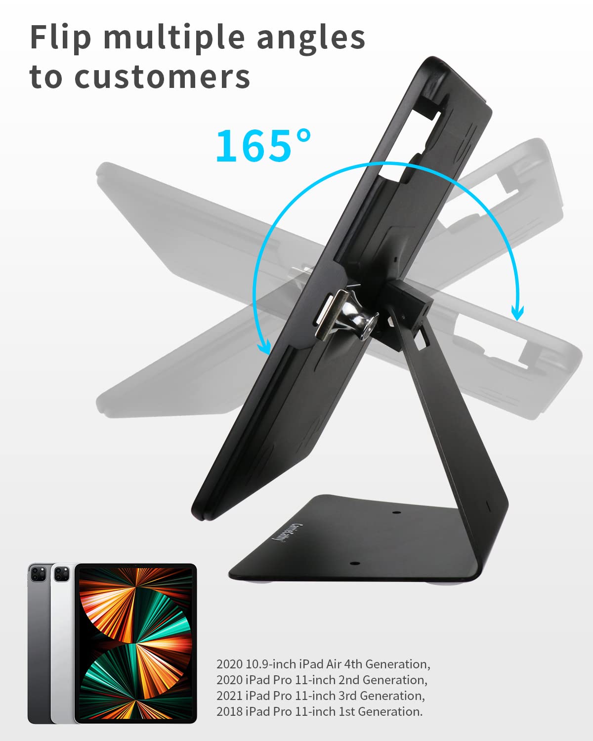 CarrieCathy Desktop Anti-Theft Security Kiosk POS Stand Holder Enclosure for 2022 2021 2020 iPad Pro 11", 10.9" 2022 iPad Air 5, 2020 iPad Air 4, Flip & Rotate