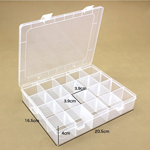 Jewelry Organizer 20-Grid Plastic Box Storage Container Case with Removable Dividers (Transparent)