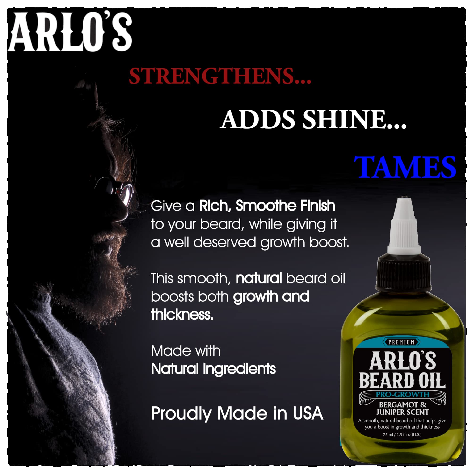 Arlo's Pro Growth Beard Oil - Bergamot Juniper 2.5 oz. - Promotes Beard Hair Growth