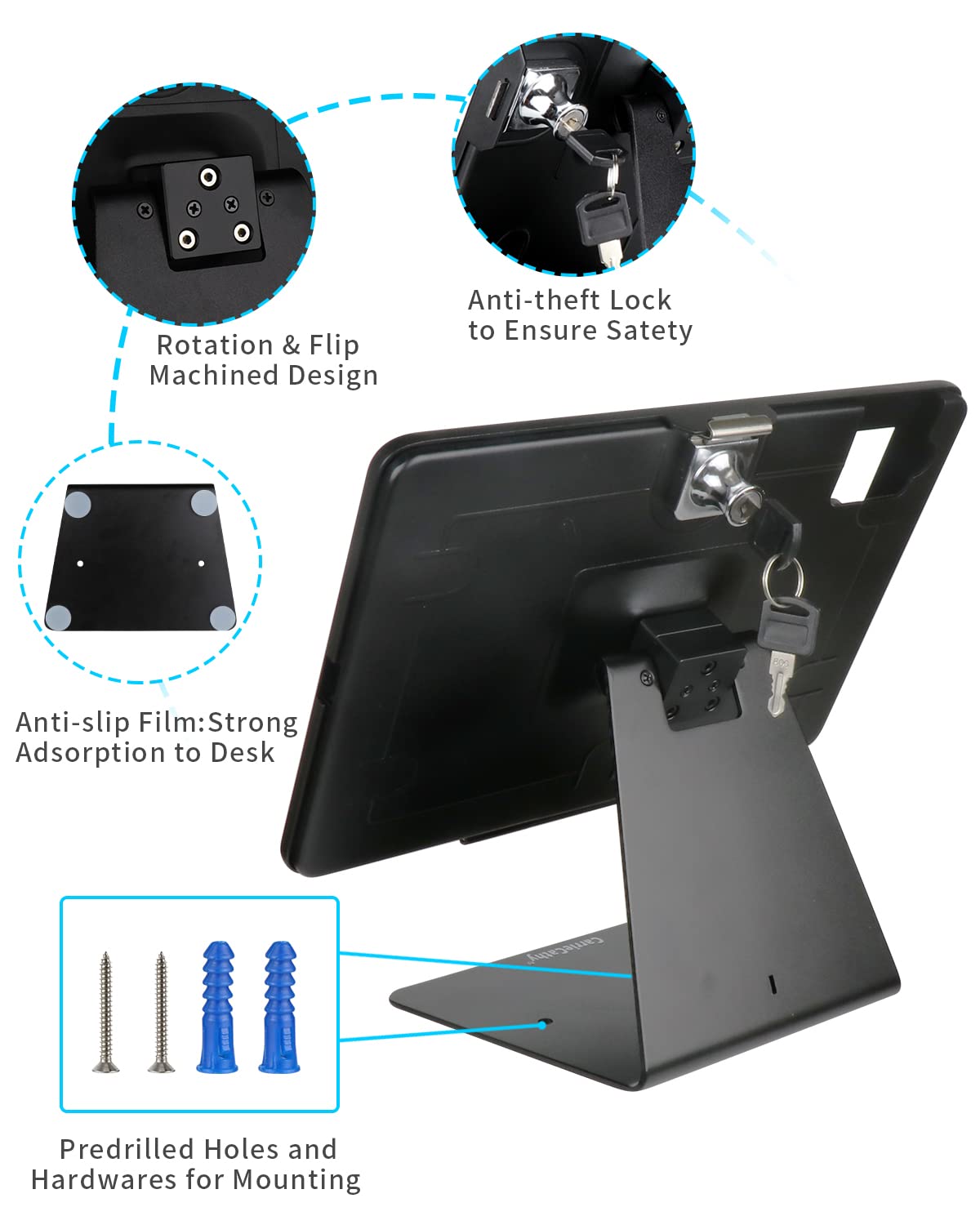 CarrieCathy Desktop Anti-Theft Security Kiosk POS Stand Holder Enclosure for 2022 2021 2020 iPad Pro 11", 10.9" 2022 iPad Air 5, 2020 iPad Air 4, Flip & Rotate