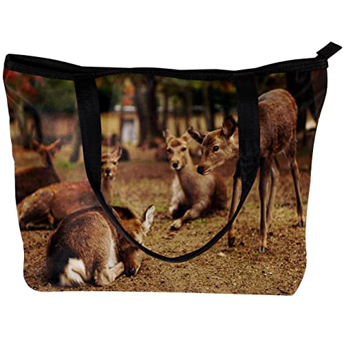 Women's Large Size Canvas Shoulder Bag Hobo Crossbody Handbag Casual Tote, Lovely Animal Deer