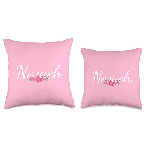 Custom Nevaeh Gifts & Designs for Girls Custom Nevaeh Gift Personalized Name Flowers Floral Pink Throw Pillow, 18x18, Multicolor