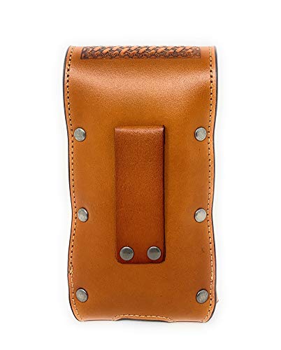 Texas West Western Cowboy Tooled Floral Leather Praying Cowboy Concho Belt Loop Cell Phone Holster Case in 4 Colors (Brown)