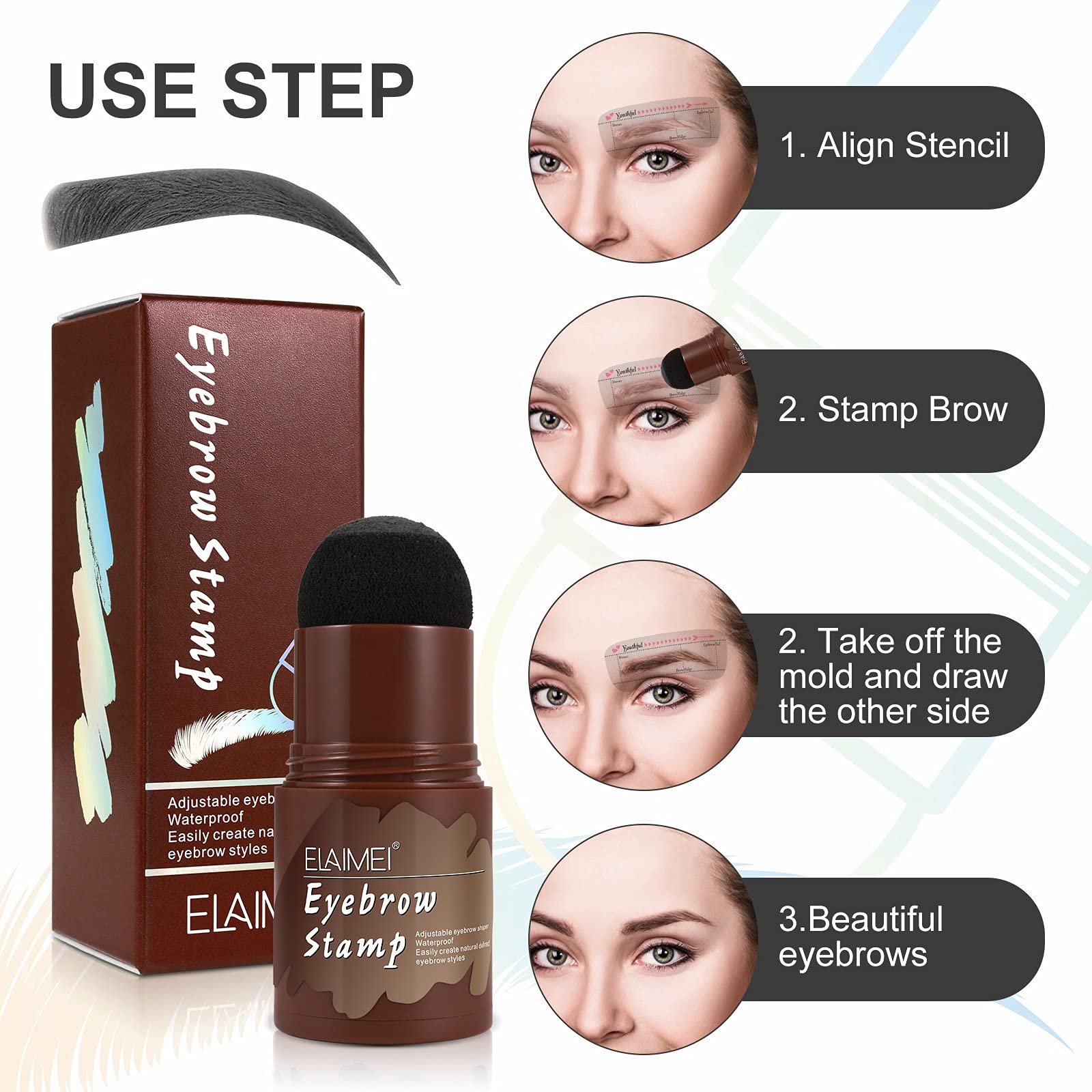 Eyebrow Stamp Stencil Kit, Professional Eyebrow Stamp and Stencil Kit for Perfect Brow, Long-lasting, Waterproof Eyebrow Tools Powder Kit for Women Makeup (Natural Black)