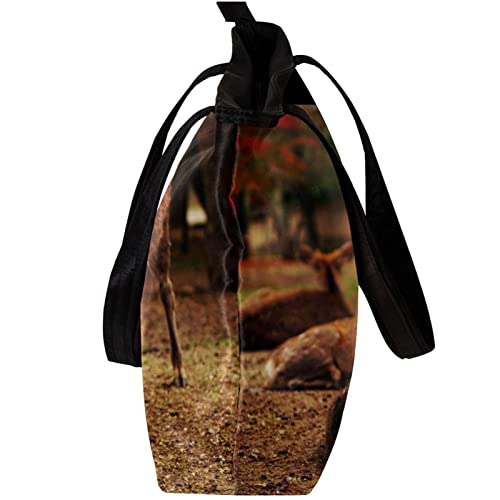 Women's Large Size Canvas Shoulder Bag Hobo Crossbody Handbag Casual Tote, Lovely Animal Deer