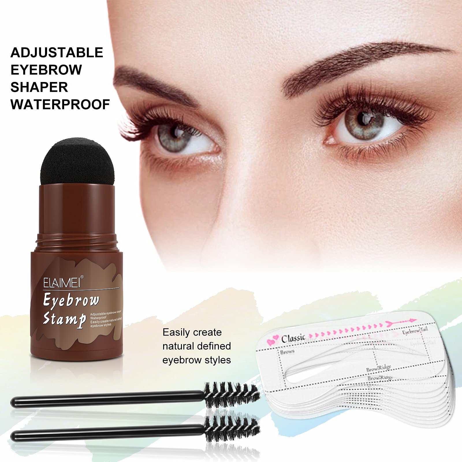 Eyebrow Stamp Stencil Kit, Professional Eyebrow Stamp and Stencil Kit for Perfect Brow, Long-lasting, Waterproof Eyebrow Tools Powder Kit for Women Makeup (Natural Black)