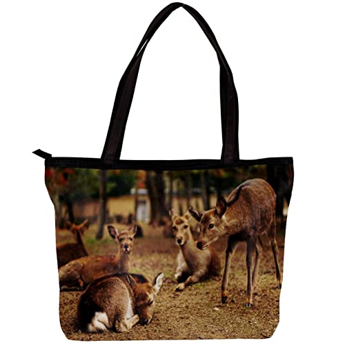 Women's Large Size Canvas Shoulder Bag Hobo Crossbody Handbag Casual Tote, Lovely Animal Deer