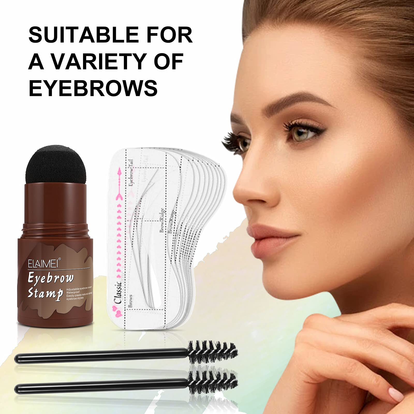 Eyebrow Stamp Stencil Kit, Professional Eyebrow Stamp and Stencil Kit for Perfect Brow, Long-lasting, Waterproof Eyebrow Tools Powder Kit for Women Makeup (Natural Black)