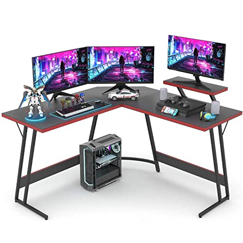 VICTONE L Shaped Gaming Desk 51 Inch Computer Corner Desk, Home Pc Desk, Office Writing Workstation with Large Monitor Stand, Space Saving Table (Black)