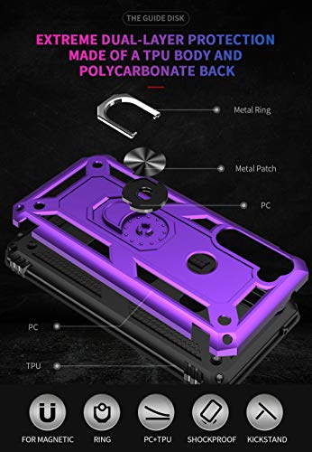 Moto G Stylus (2020) Case, Moto G Pro (2020) Case, with Tempered Glass Screen Protectors, Androgate Ring Kickstand Car Mount Shockproof Cover Case for Motorola Moto G Stylus/Pro, Purple