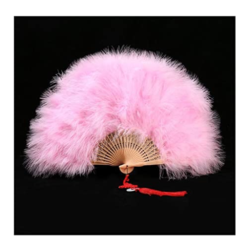 RAZZUM Decorative Folding Fans Feather Fan Vintage Folding Fan Flapper Hand Fan Handheld Fans Multi-Color Optional for Costume Dancing Show Tea Party Gift Hand Fan fan (Color : Light Pink)