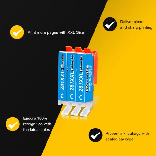 GILIMEDIA Compatible CLI-281XXL Cyan Ink Cartridges Replacement for Canon 281 Cyan(3-Pack)| Work for Pixma TR8620 TR8620a TR8520 TR7520 TS9120 TS6320 TS6120 TS6220 TS8320 TS8220 TS8120 Printer