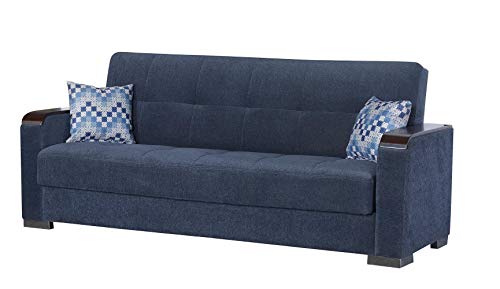 BEYAN Zurich Modern Upholstered Tufted Sleeper Sofa with Storage, 89", Blue