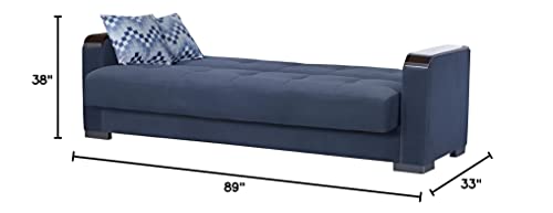 BEYAN Zurich Modern Upholstered Tufted Sleeper Sofa with Storage, 89", Blue