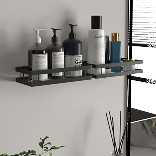 Metal Spice Rack Wall Mount Floating Shelves 2 Pack Black Storage organizer for Cabinet Door Pantry Kitchen Bathroom Supplies (9.8inches length)