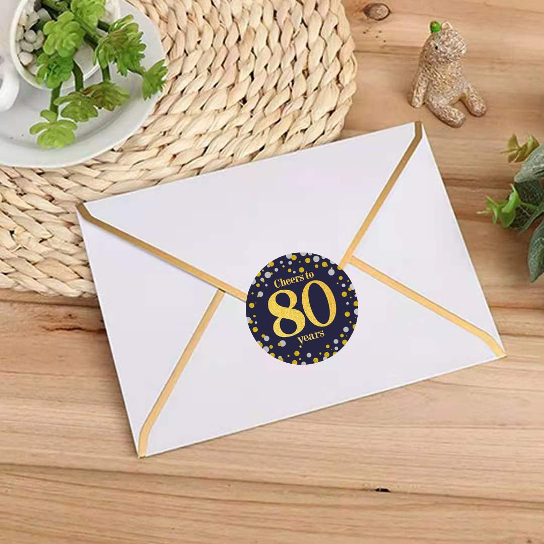 Black and Gold Cheers to 80 Years Sticker Labels - 80th Birthday Party Favor Stickers - 2 in - 50 Count