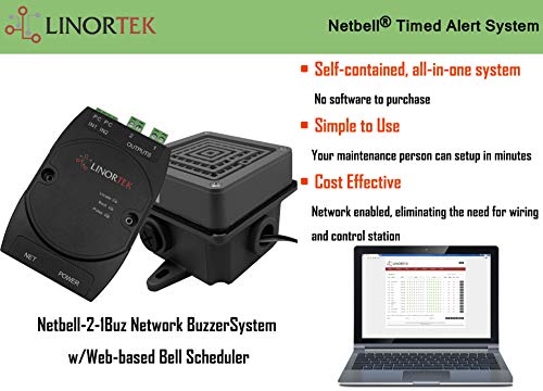 Linortek Netbell-2-1Buz TCP/IP Network Enabled Controller with One 4” Extra Loud Buzzer for Industrial Factory Warehouse Lunch Break Time Alert System w/Web-Based scheduling Software