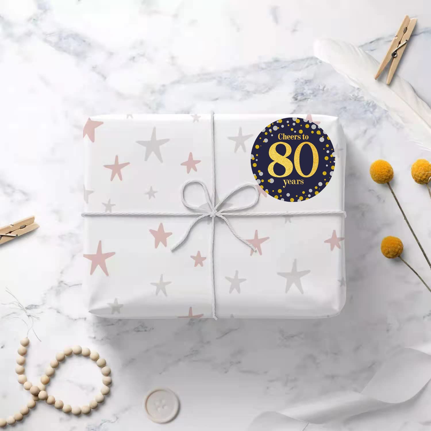 Black and Gold Cheers to 80 Years Sticker Labels - 80th Birthday Party Favor Stickers - 2 in - 50 Count