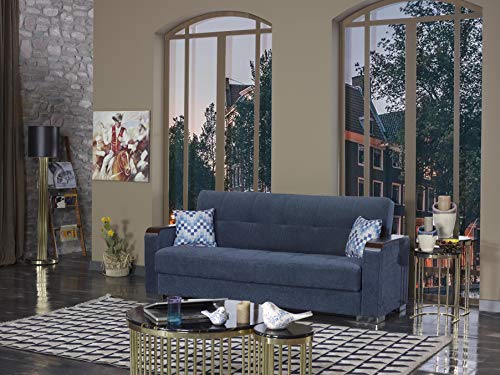 BEYAN Zurich Modern Upholstered Tufted Sleeper Sofa with Storage, 89", Blue