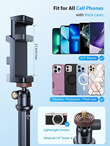 [𝗕𝗲𝘀𝘁 𝗤𝘂𝗮𝗹𝗶𝘁𝘆] 67" Phone Tripod, 𝗦𝘁𝘂𝗿𝗱𝘆 & 𝗣𝗼𝗿𝘁𝗮𝗯𝗹𝗲 iPhone Tripod Stand with Remote, Selfie Stick Tripod for Cell Phone Tripod for iPhone 14 Pro Max Plus 13 Samsung All Phones