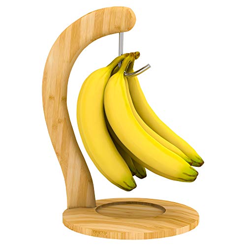 Banana Hanger Bamboo Holder Stand - Sturdy Display with Hook for Home or Bar, Countertop Fruit Storage,Natural Color