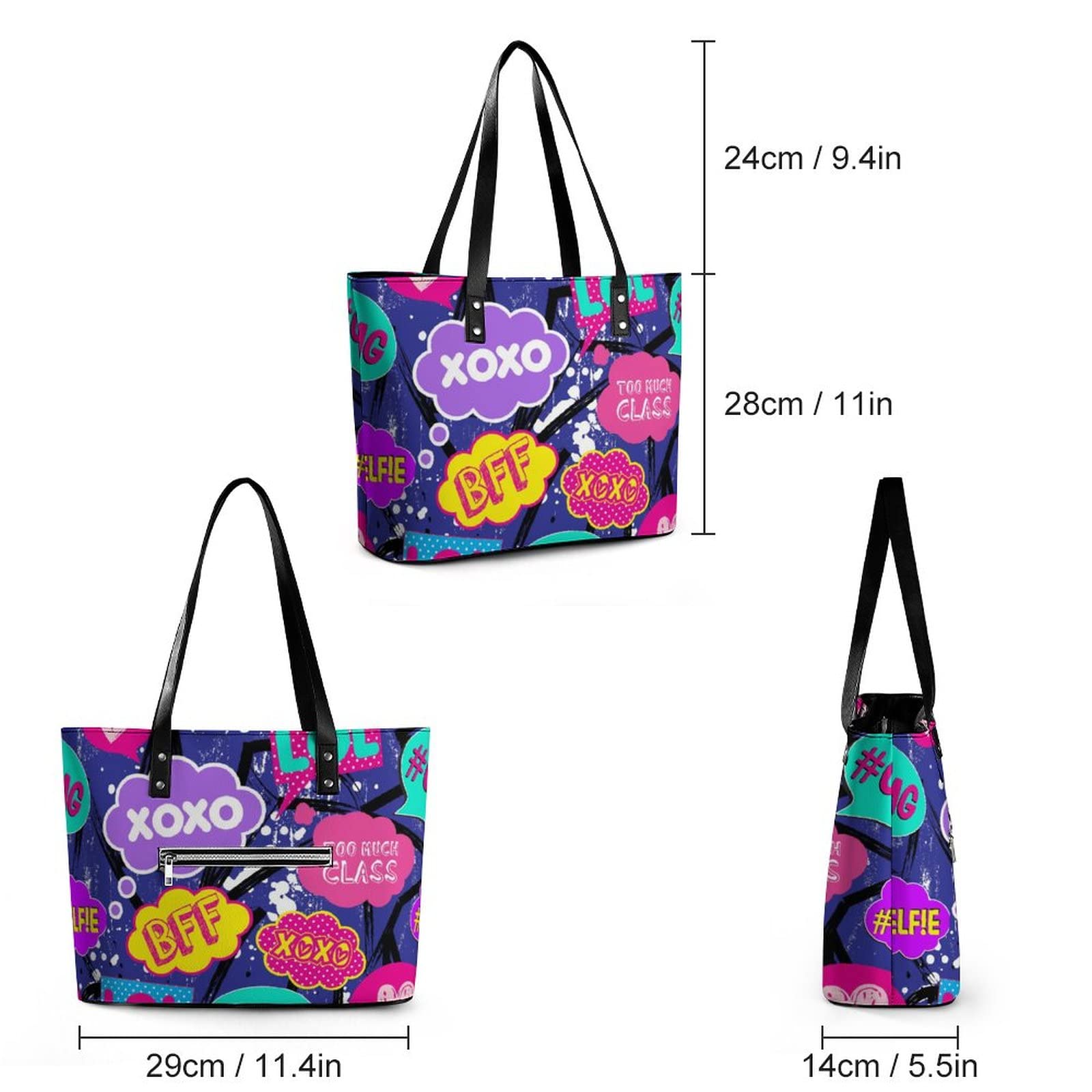 Womens Handbag Doodle Leather Tote Bag Top Handle Satchel Bags For Lady