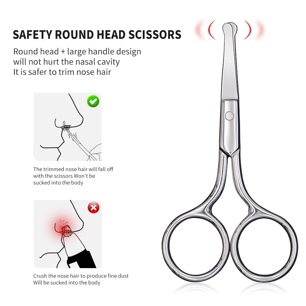 Small Scissors, Eyebrow Scissors, Nose Hair Scissors Round Tip Design, Will Not Hurt the Nasal Cavity. Professional Grooming Scissors for Hair, Eyelashes, Nose, Eyebrow Trimming, Mustache. - AsonTao