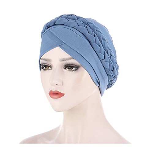 Cover Pre-Tied Braid Turban Hat Headwear Cap Ethnic Wrap Head Bohemian Hair Baseball Caps Womens Trucker Hat Beach Blue
