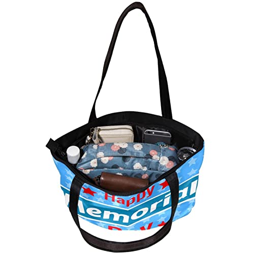 Women's Large Size Canvas Shoulder Bag Hobo Crossbody Handbag Casual Tote, Happy Memorial Day