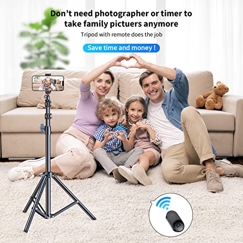 [𝗕𝗲𝘀𝘁 𝗤𝘂𝗮𝗹𝗶𝘁𝘆] 67" Phone Tripod, 𝗦𝘁𝘂𝗿𝗱𝘆 & 𝗣𝗼𝗿𝘁𝗮𝗯𝗹𝗲 iPhone Tripod Stand with Remote, Selfie Stick Tripod for Cell Phone Tripod for iPhone 14 Pro Max Plus 13 Samsung All Phones