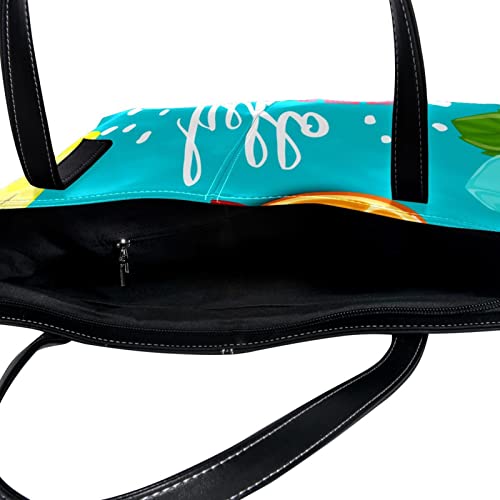 Women's Large Size Canvas Shoulder Bag Hobo Crossbody Handbag Casual Tote, Hello Summer Fruit Pineapple Watermelon Orange