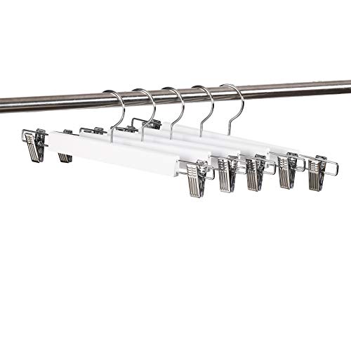 Better to U White Wooden Pants Skirt Jeans Hangers, Wood Bottom Hanger with Adjustable Clips (White 20pcs