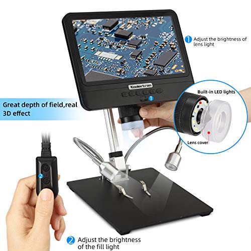 8.5" LCD Digital Microscope with 32G TF Card,Koolertron 12MP 5X-260X Magnification 30fps1080P USB Microscope,Support Image Flip/Reverse Color/Black&White,Coin Microscope for Plant/Rock/Circuit Board