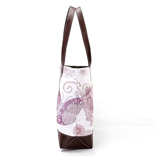 Women's Large Size Canvas Shoulder Bag Hobo Crossbody Handbag Casual Tote, Retro Purple Rose Butterfly Floral