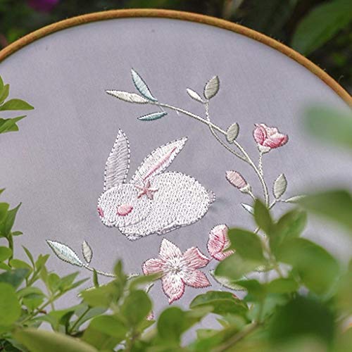 RAZZUM Decorative Folding Fans Handheld Fans Chinese Style Classical Embroidery Silk Round Palace Fan Female Long Handle Ancient Dance Fan for Wall Decoration Gift Hand Fan Fan